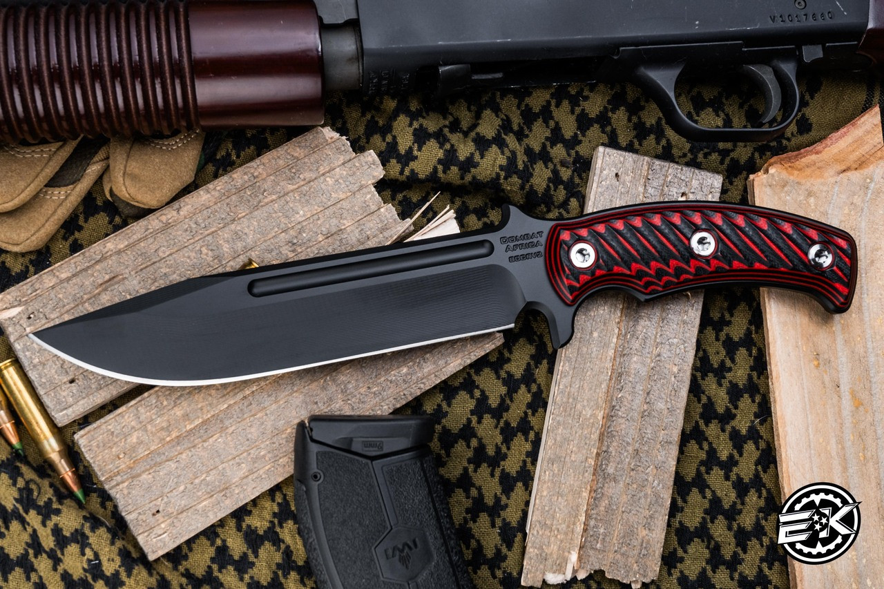 RMJ Tactical Combat Africa Fixed Blade Knife Red Black Widow G10 7.5 ...