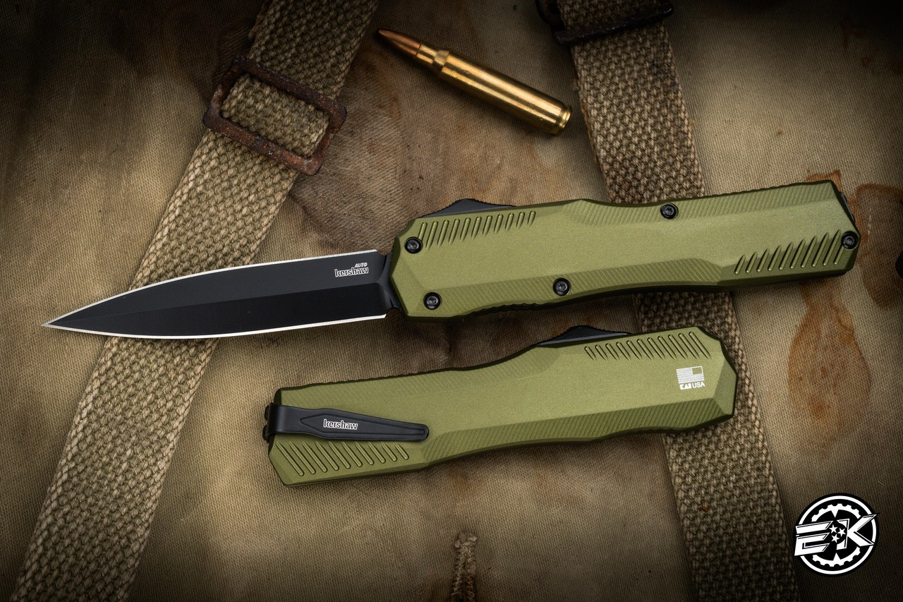 Kershaw Livewire OTF Automatic Knife Olive Green Aluminum 3.3" MagnaCut ...