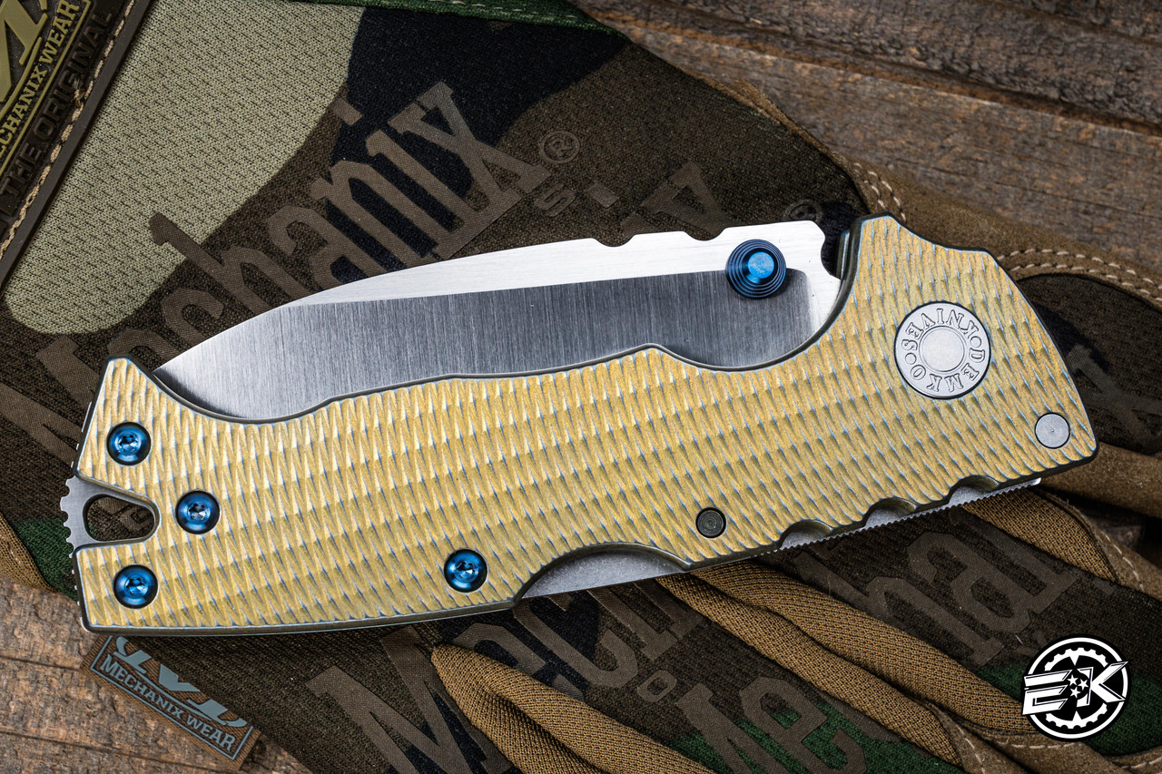 Demko Knives Custom AD10 Lockback Green Textured Titanium Blue Accents ...