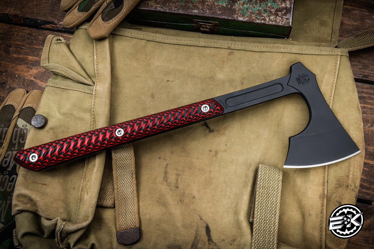 RMJ Tactical Raven Tomahawk Black Widow Red G-10 14.5" Black
