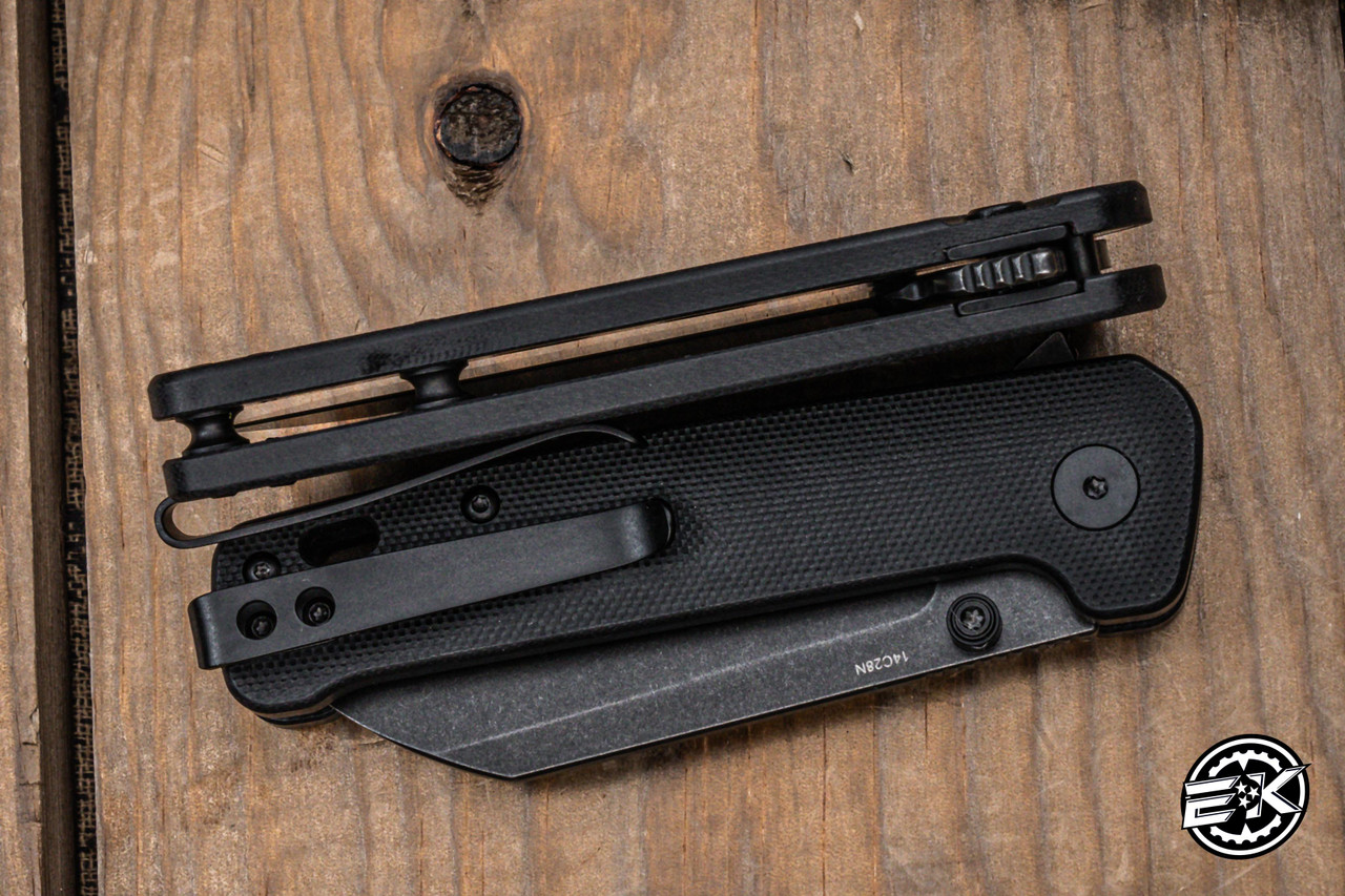 QSP Penguin Button Lock Folding Knife Black G10 3" Sheepsfoot Blackwash ...