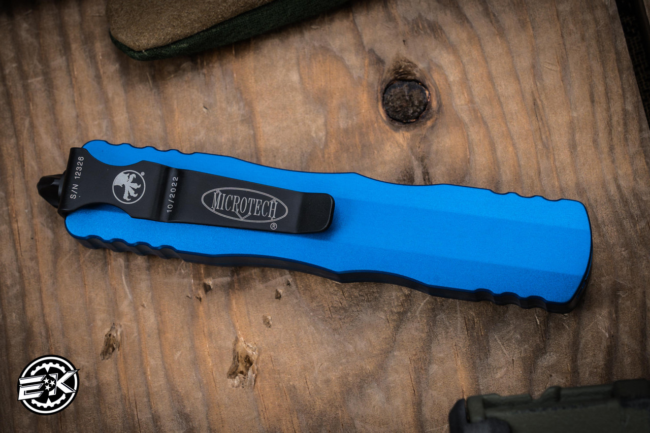 Preowned Microtech Dirac Otf Automatic Knife Blue 3 Dagger Black