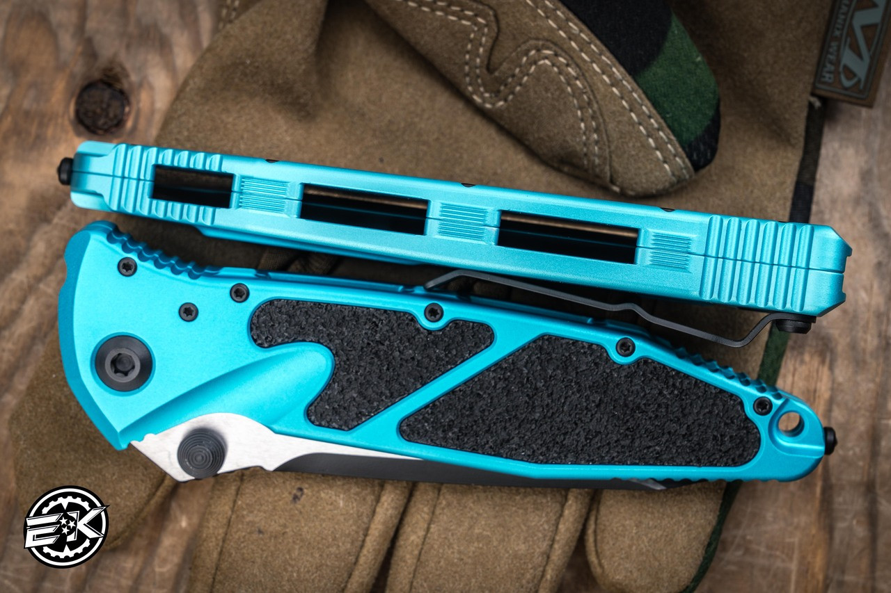 Microtech Socom Elite Manual Folding Knife Turquoise Aluminum 4" Tanto ...