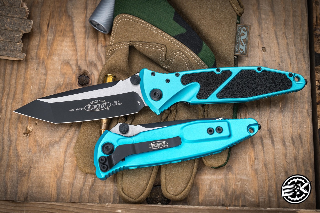 Microtech Socom Elite Manual Folding Knife Turquoise Aluminum 4" Tanto ...