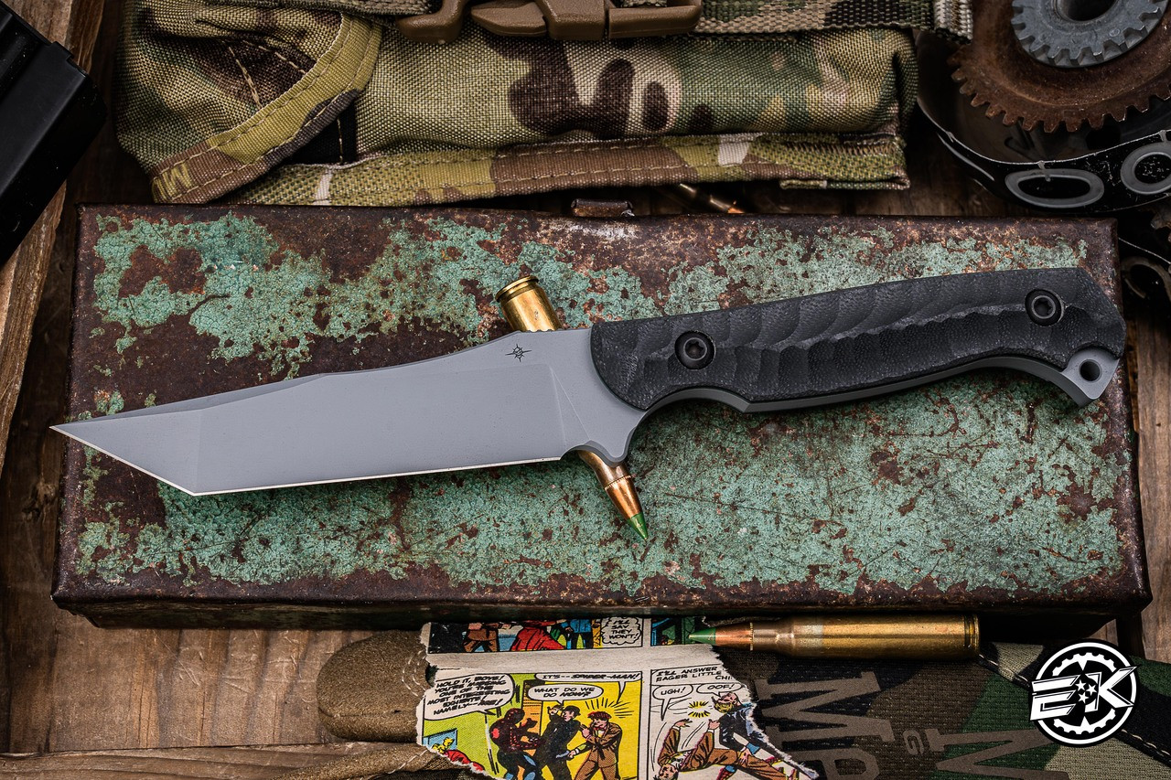 Toor Knives Krypteia T Fixed Blade Knife Black G10 4" Phantom Gray Tanto