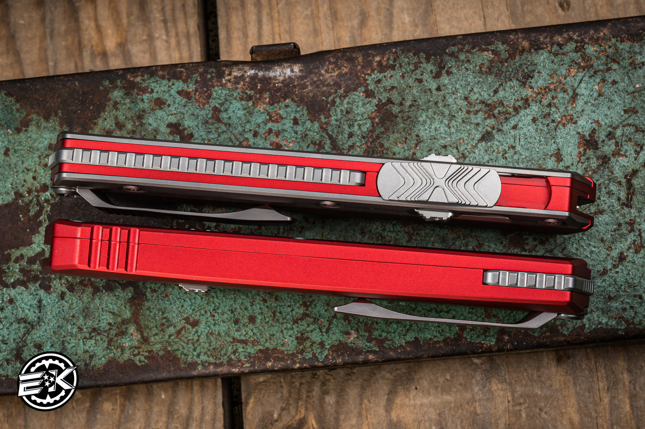 Microtech Glykon OTF Knife Aluminum/Titanium Red 3.75" Tanto Stonewash ...