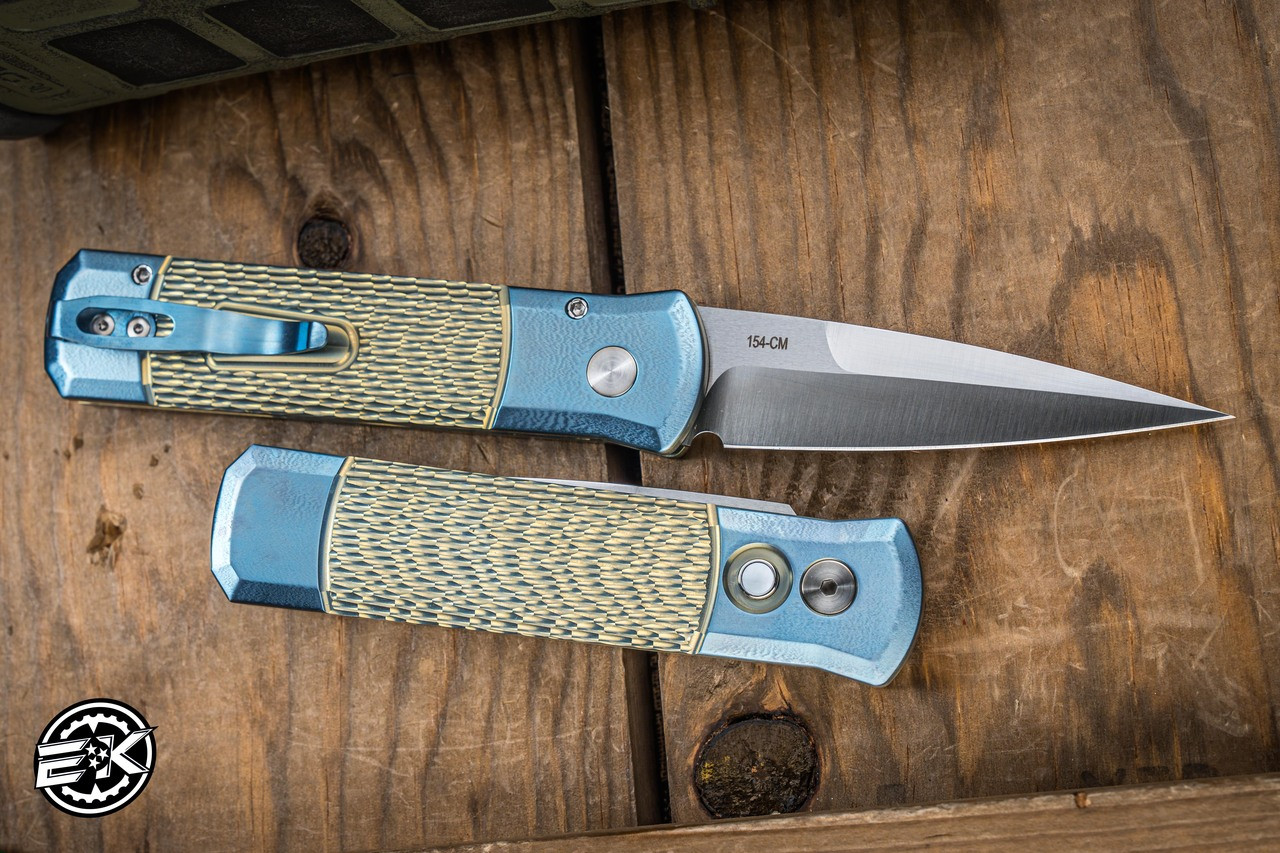 Protech Godson Custom Automatic Folding Knife Bluebronze Jigged