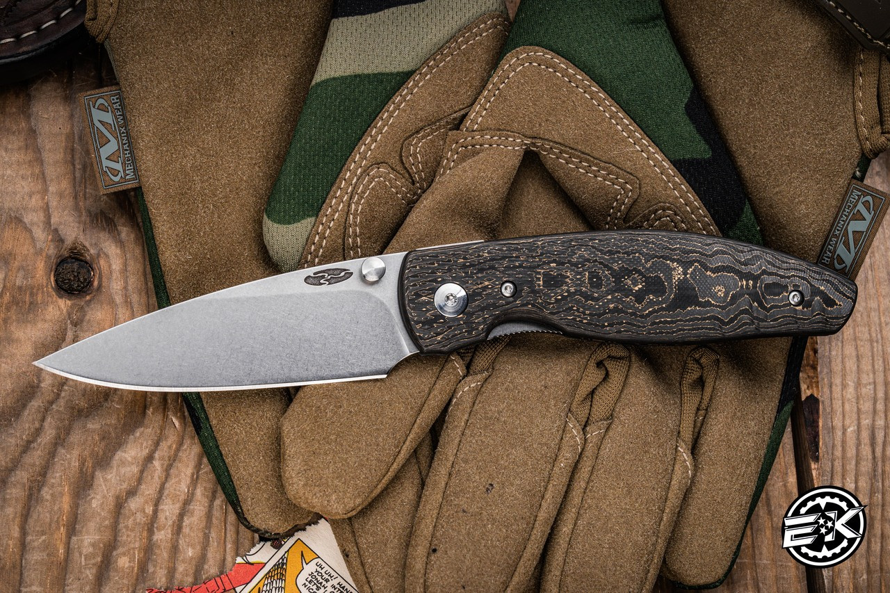 Three Rivers Manufacturing ATOM Folding Knife Diamond Textured Gold Fat ...