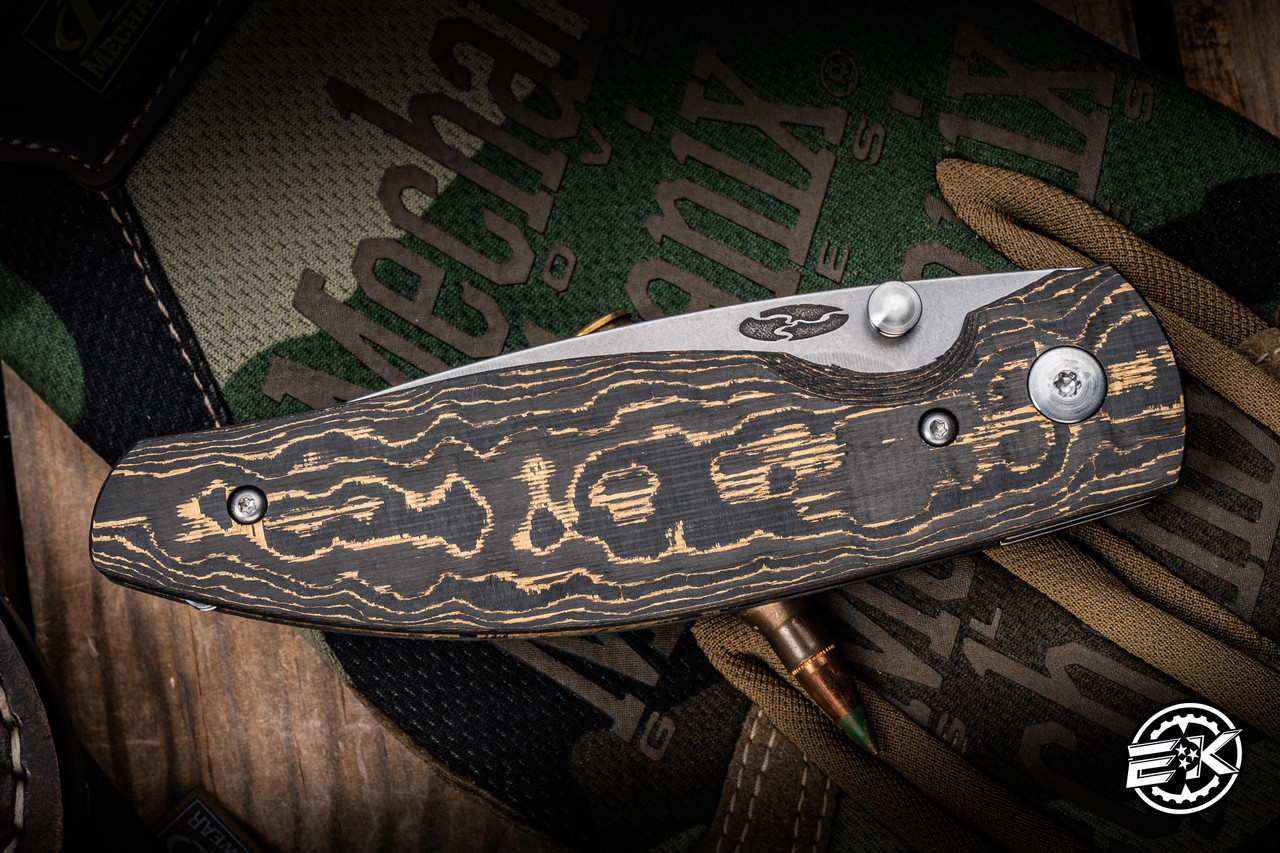 Three Rivers Manufacturing ATOM Folding Knife Contoured Gold Fat Carbon ...
