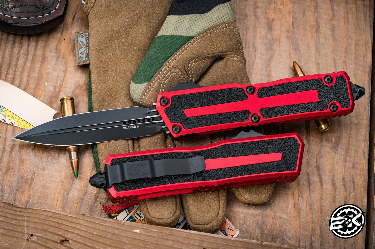 Microtech Scarab II Gen III OTF Automatic Knife Red Aluminum 4" M390 ...
