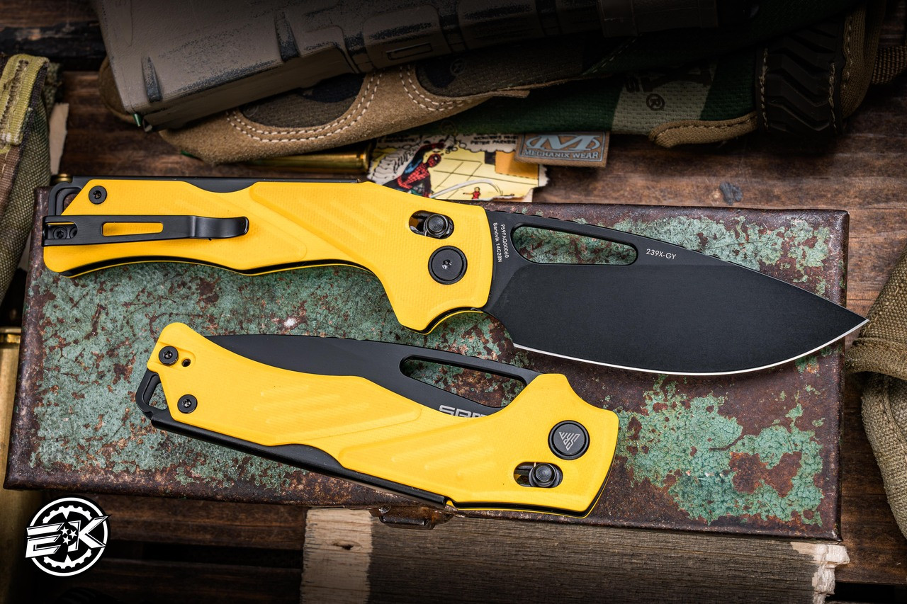 SRM Knives Mirage Folding Knife Yellow G10 3.62" Stonewash Black