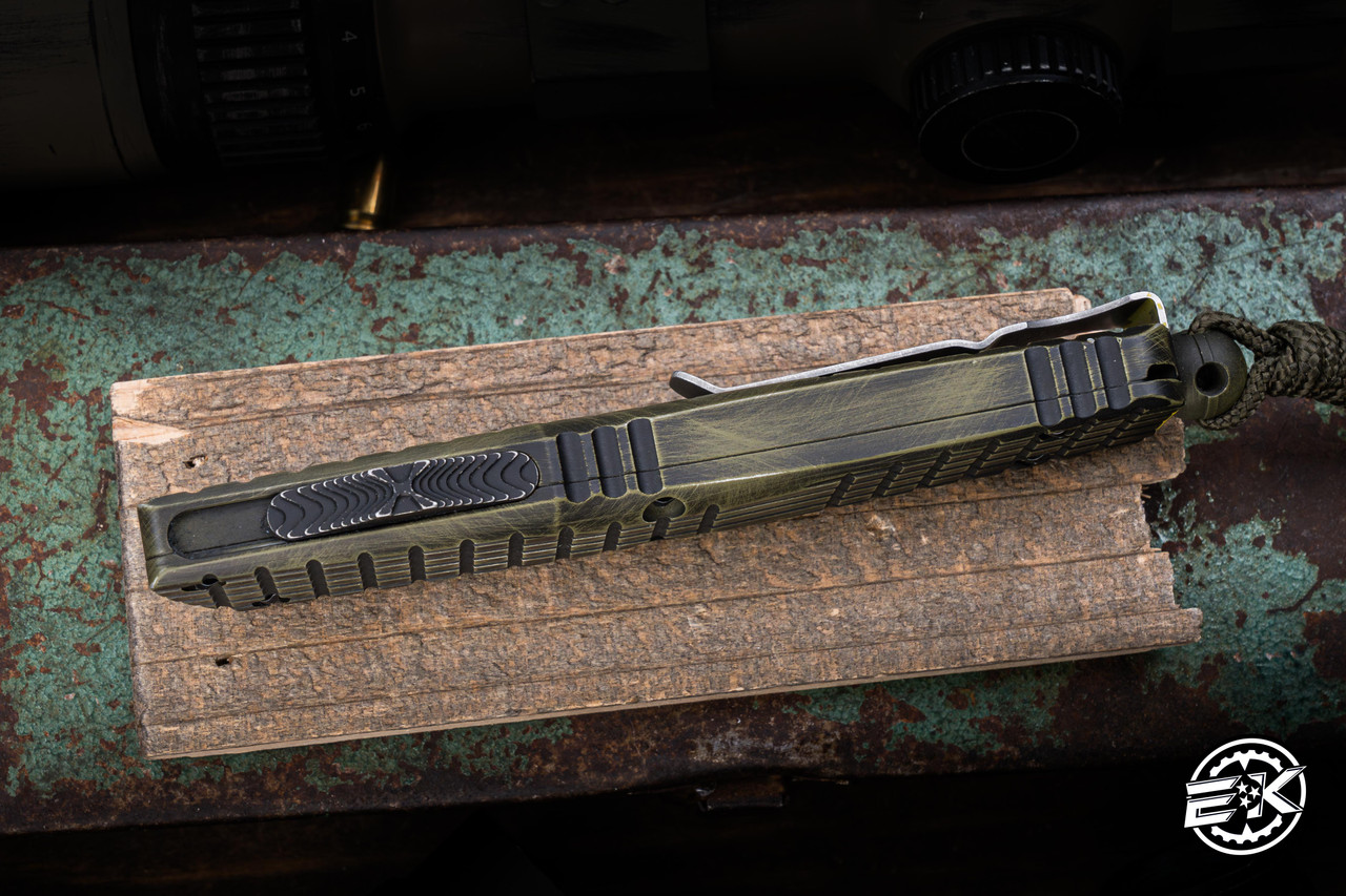 Preowned-Microtech Combat Troodon Frag Off Grenade Green OTF Automatic ...