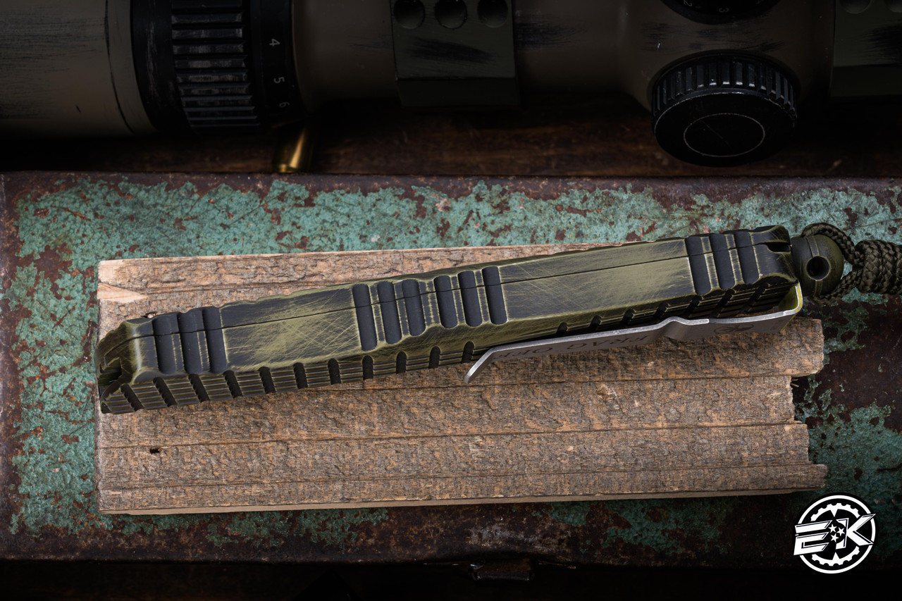 Preowned-Microtech Combat Troodon Frag Off Grenade Green OTF Automatic ...