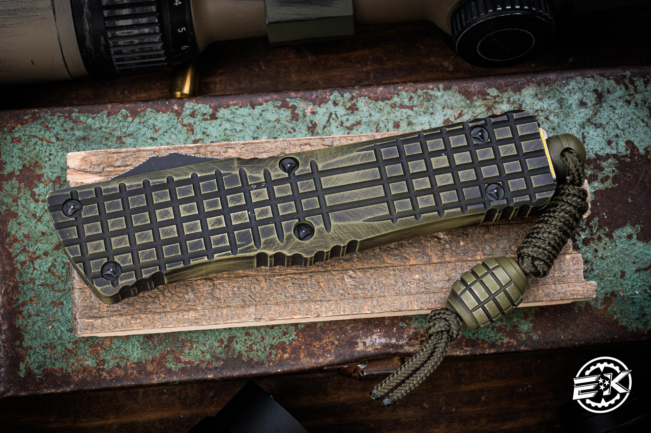 Preowned-Microtech Combat Troodon Frag Off Grenade Green OTF Automatic ...
