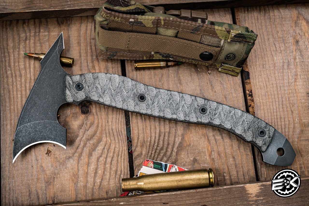 Preowned-Half Face Blades Crescent Hawk Black Micarta Chaos Grip 3V 12"