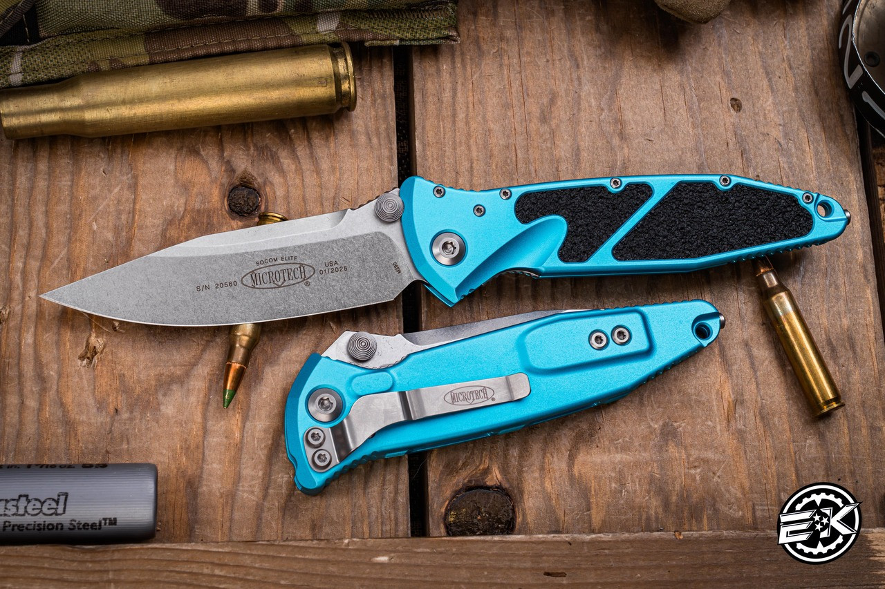 Microtech Socom Elite Manual Folding Knife Turquoise 4" Clip Point ...