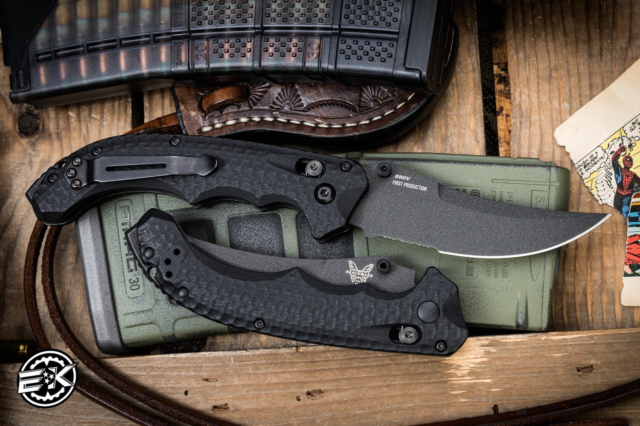 Benchmade Mini Bedlam Folding Knife Black G10 3.45" S90V Scimitar Black ...