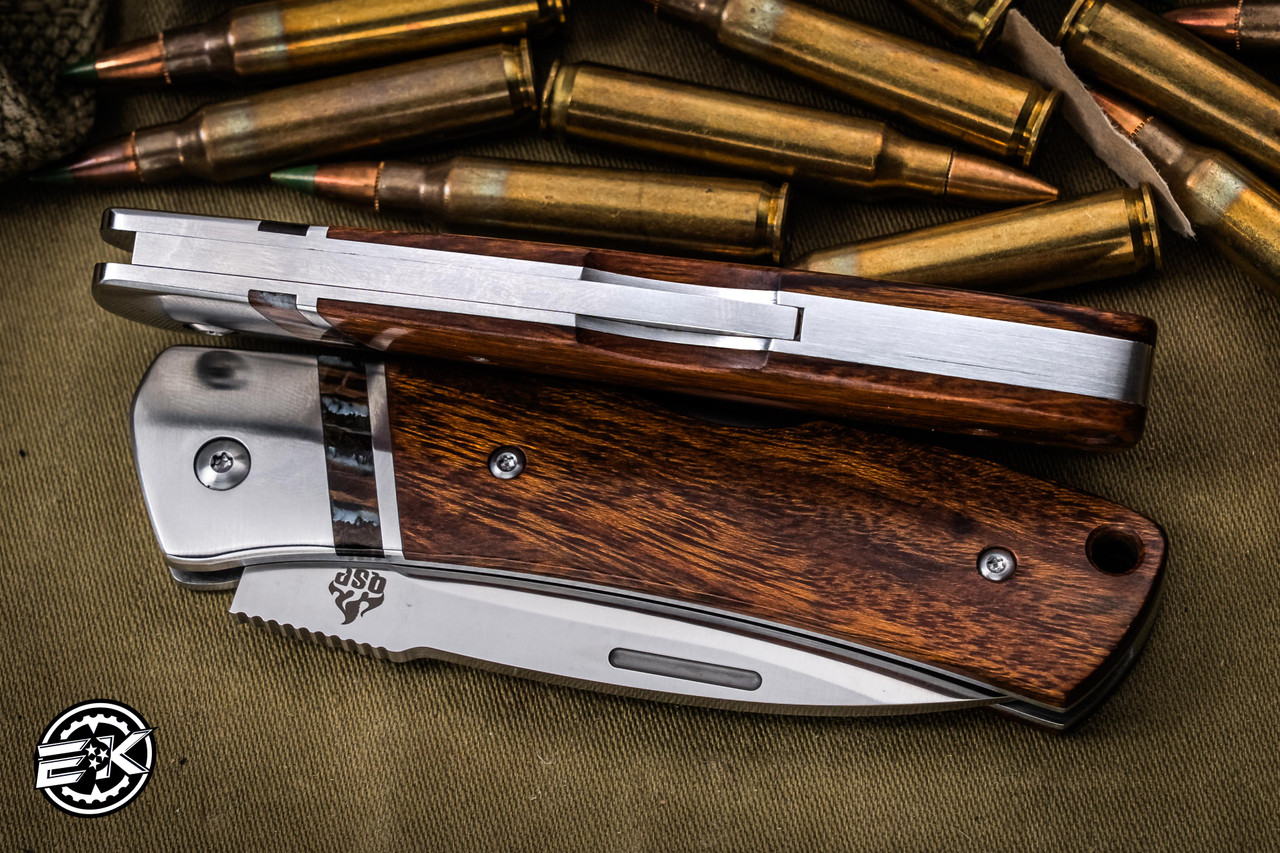 QSP Mustang Limited Edition Folding Knife Desert Ironwood Inlay 3" M390 ...