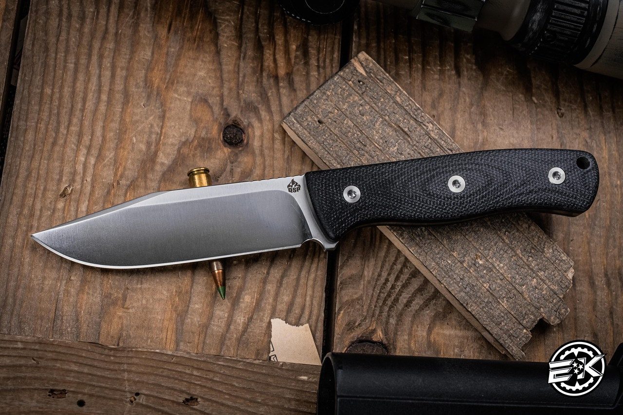 QSP Bison Fixed Blade Knife Black Micarta 4.5" D2 Clip Point Satin QS134-A