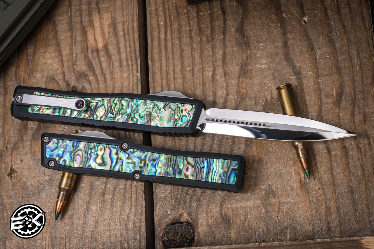 Heretic Knives Custom NYX OTF Automatic Knife Abalone Inlay 3.7" Double ...