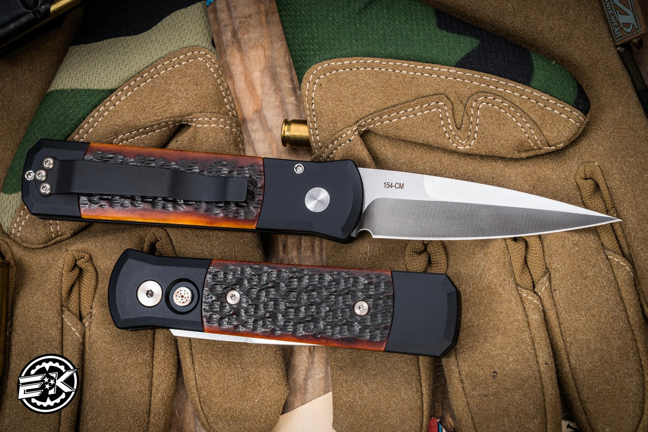 Protech Godson Custom Automatic Folding Knife Jigged Bone Inlay 315