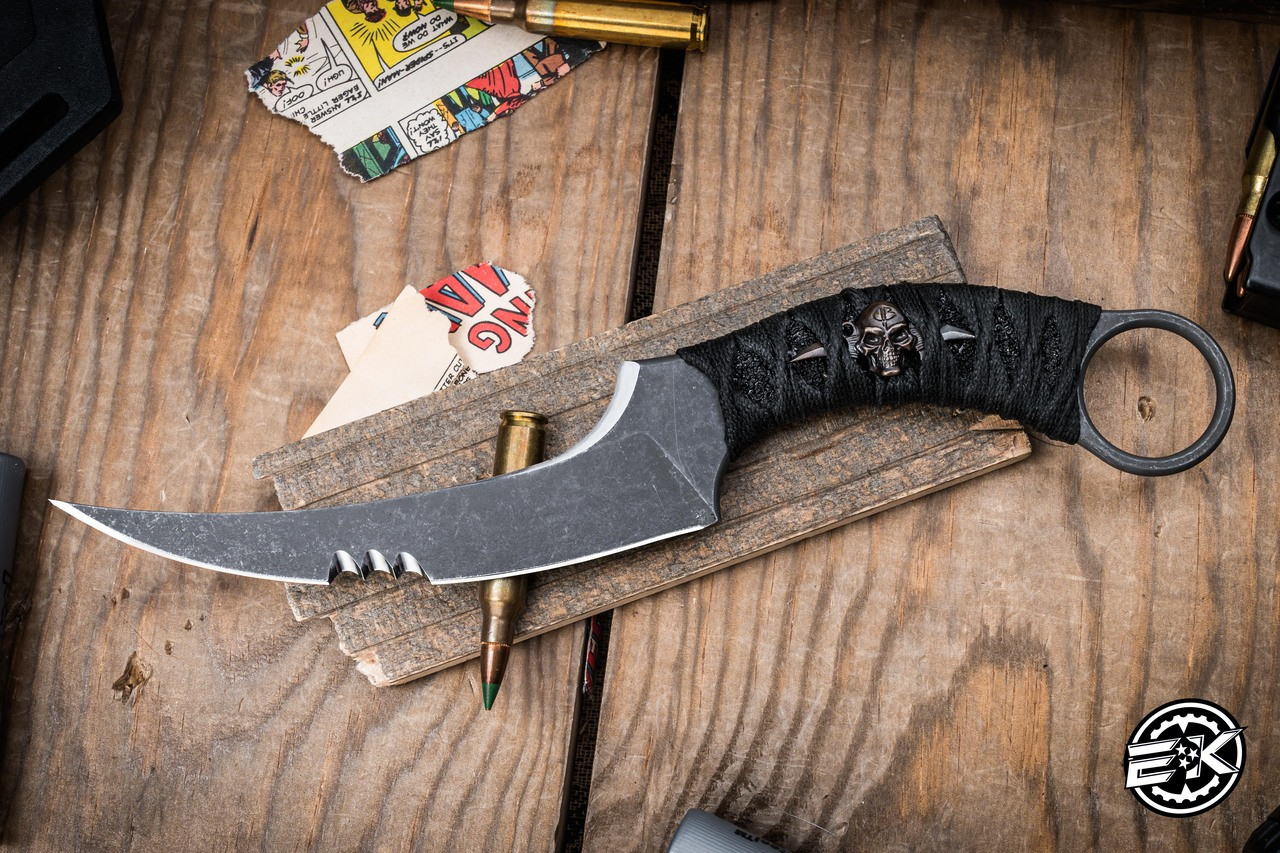 Bastinelli Knives Custom Mako Fixed Blade Knife Black Tsuka Wrap Bronze ...