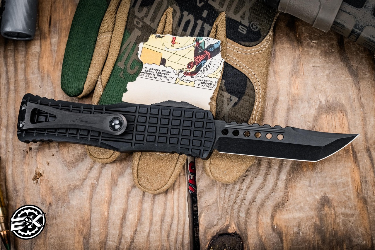 Preowned-Microtech Hera Hellhound OTF Automatic Knife Black Shadow Frag ...