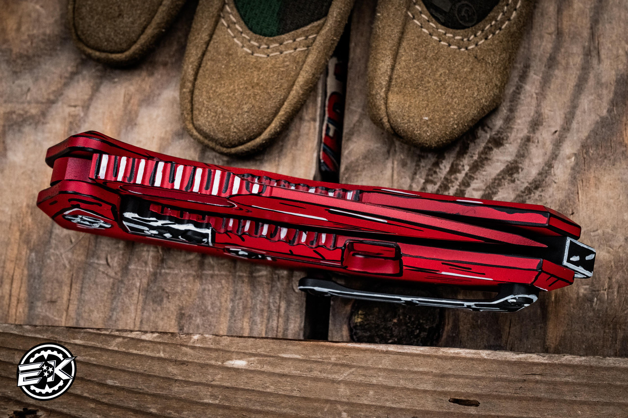 Preowned Heretic Knives Medusa Manual Folding Knife Red Cel Shade 3