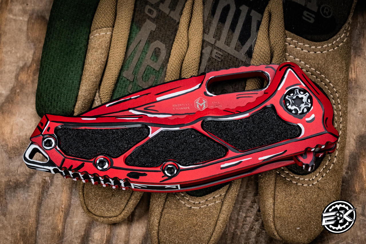 Preowned Heretic Knives Medusa Manual Folding Knife Red Cel Shade 3