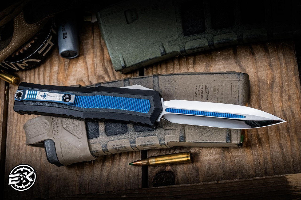 Microtech/Marfione Custom Atreus ZBP OTF Automatic Blue Titanium-Carbon ...