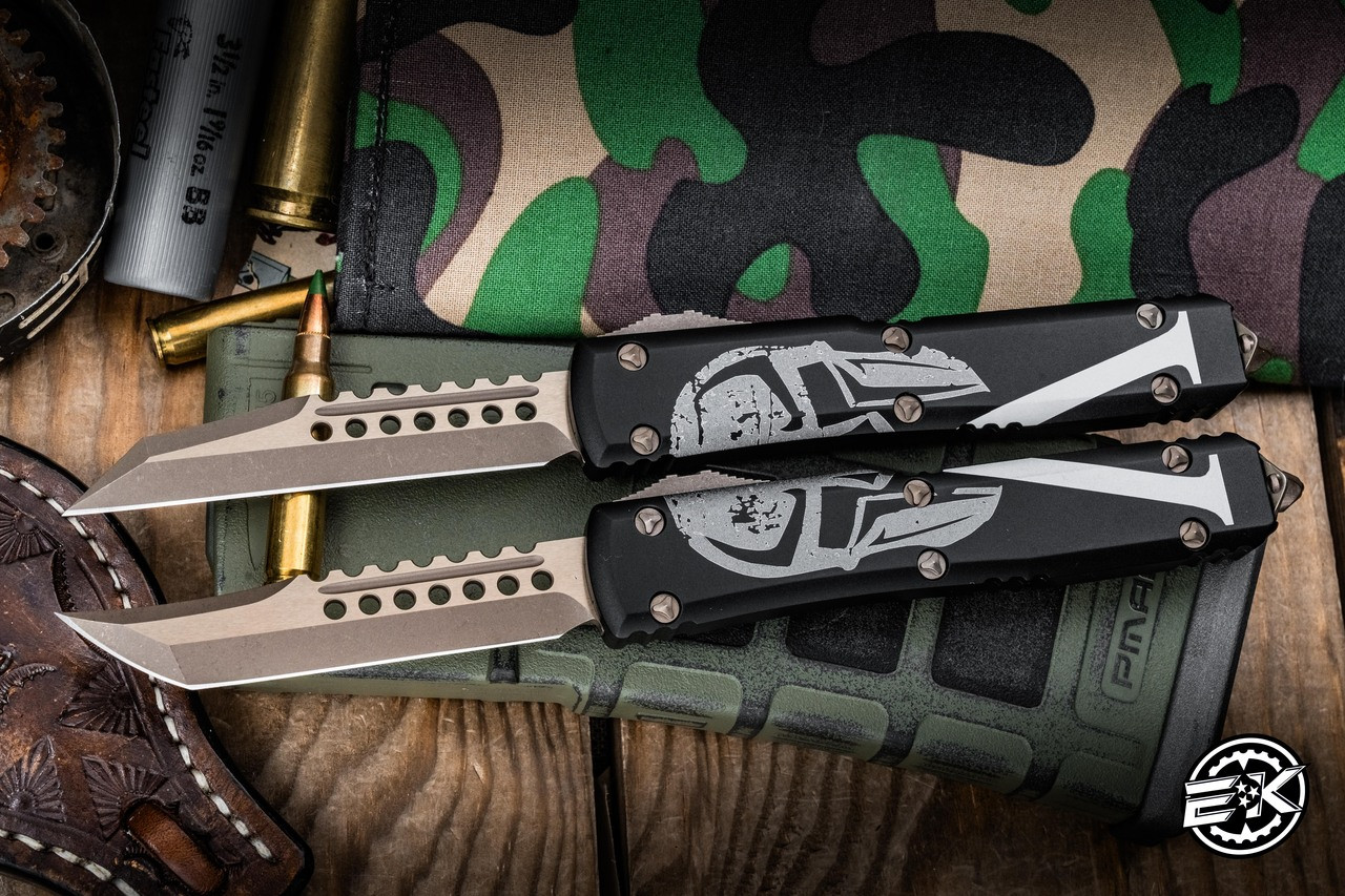 Preowned-Microtech Ultratech Molon Labe Hellhound/Warhound Knife Set 3. ...