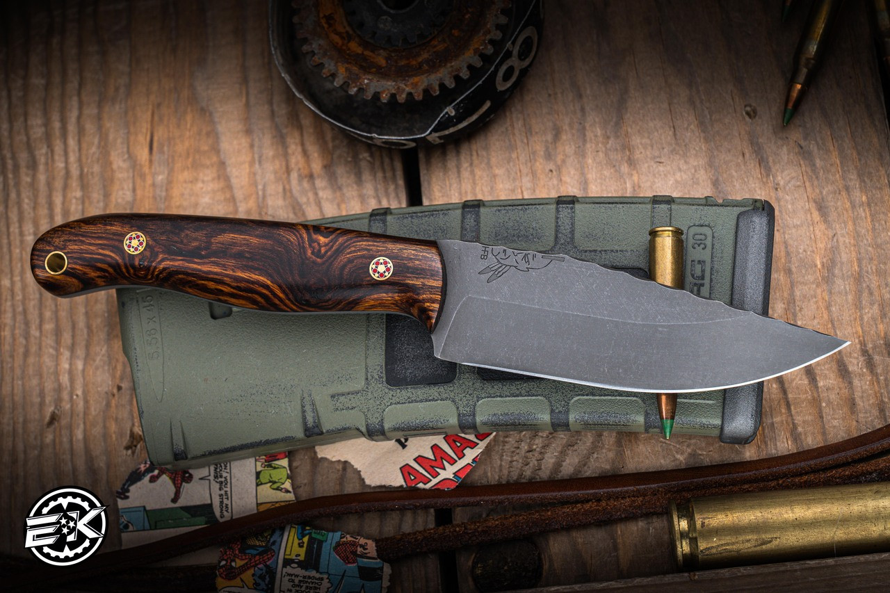 Half Face Blades Crow Jr Fixed Blade Knife Desert Ironwood 4" S45VN Black