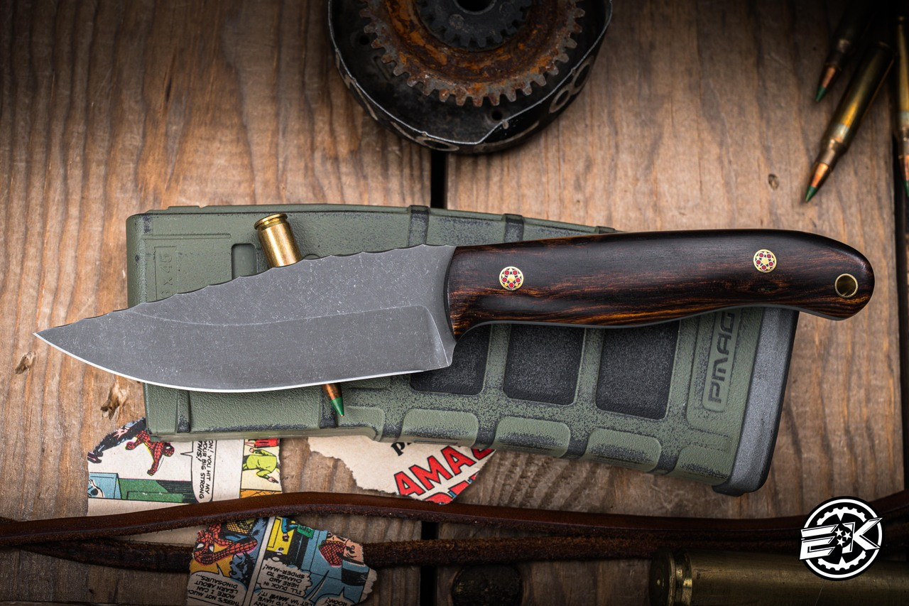 Half Face Blades Crow Jr Fixed Blade Knife Desert Ironwood 4" S45VN Black