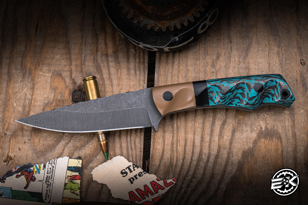 Half Face Blades Pac-Man Fixed Blade Knife Teal Shade Tree Micarta ...