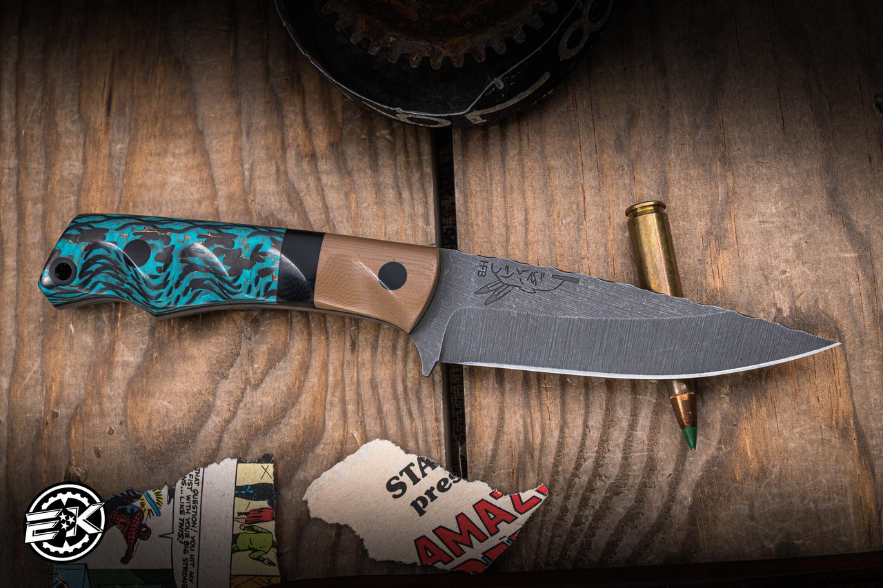 Half Face Blades Pac-Man Fixed Blade Knife Teal Shade Tree Micarta ...