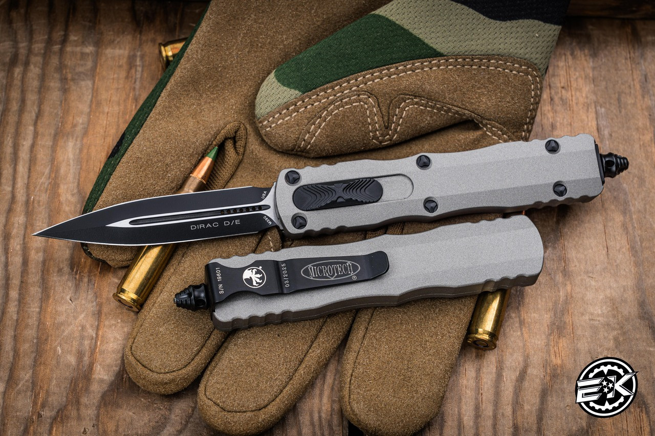 Microtech Dirac OTF Automatic Knife Gray 3" M390 Dagger Black 225-1TG