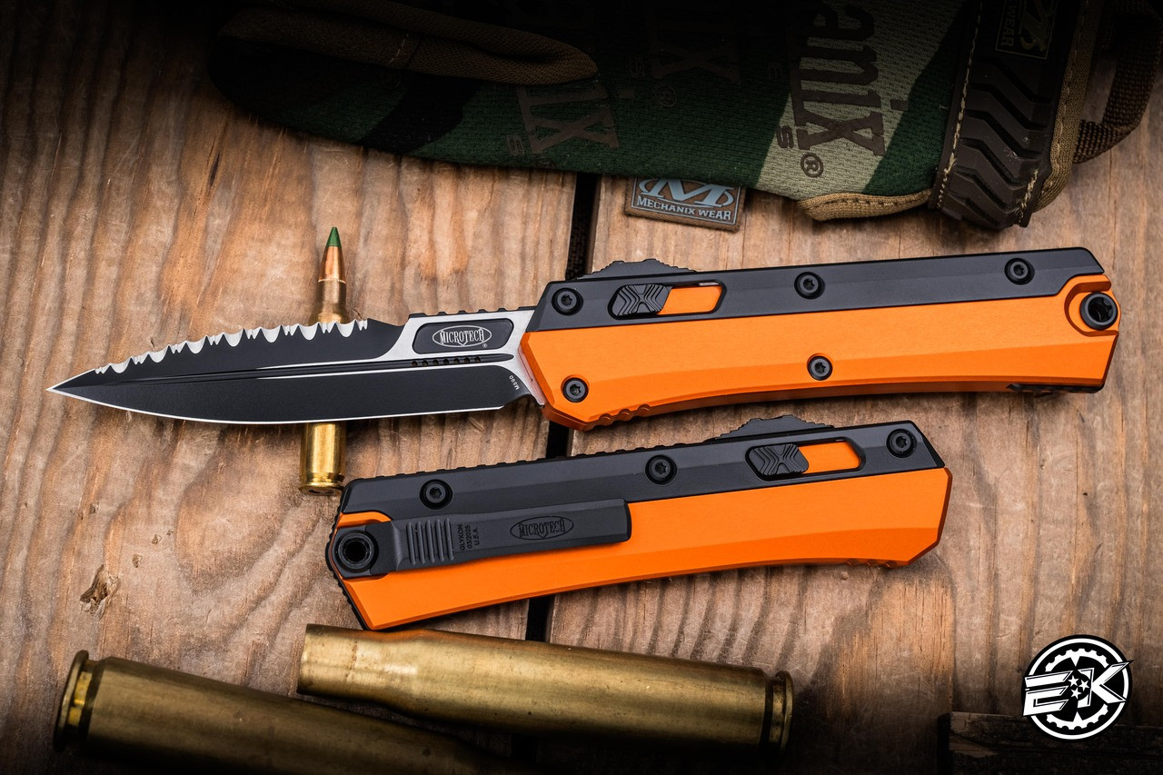 Microtech "Glykon" OTF Automatic Knife Orange Titanium 3.75" Bayonet ...