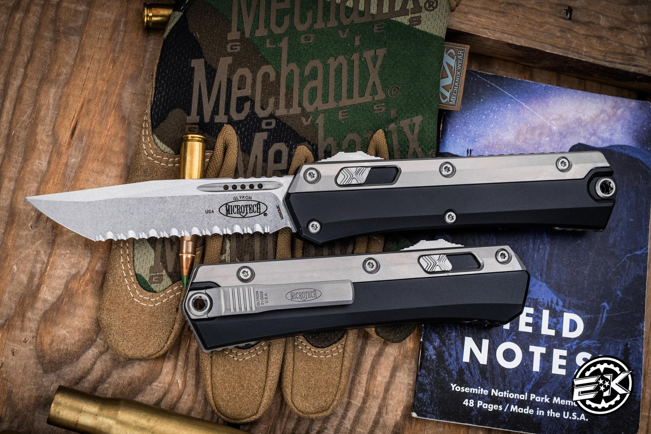 Microtech Glykon OTF Knife Aluminum/Titanium 3.75" Tanto Stonewash ...