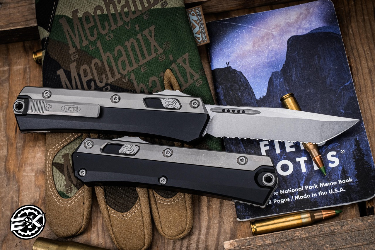 Microtech Glykon OTF Knife Aluminum/Titanium 3.75" Tanto Stonewash ...