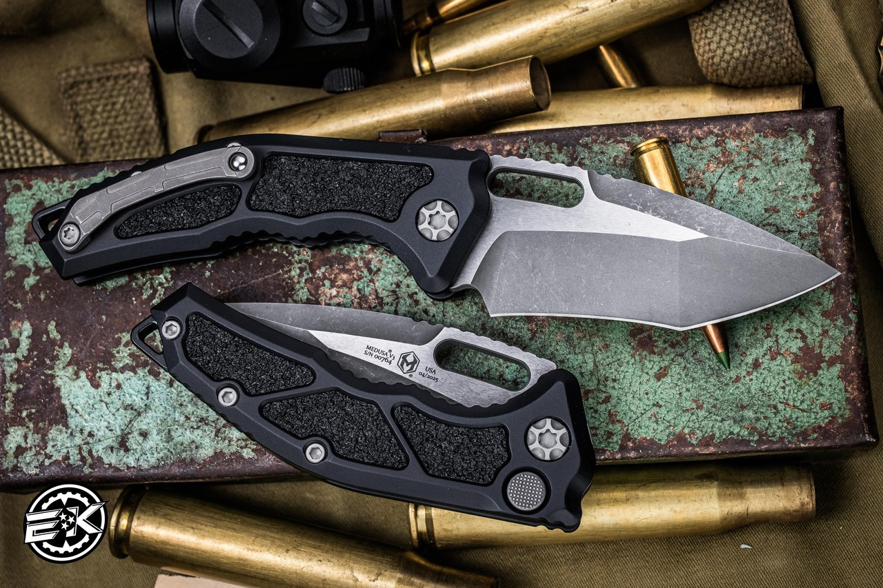 Heretic Knives "Medusa" Automatic Black Aluminum 3.25" MagnaCut Recurve ...
