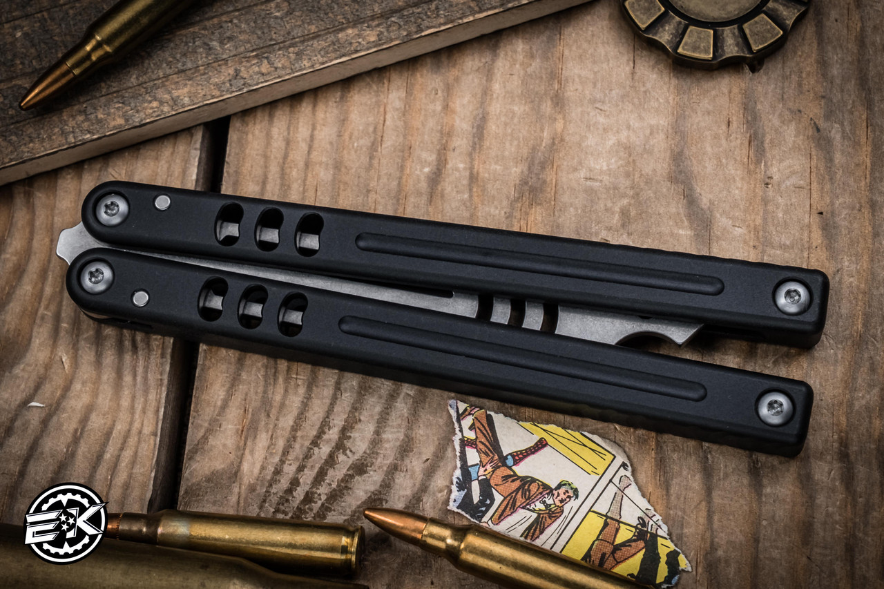 Squid Industries Mako V5 Bottle Opener Balisong Black Aluminum 4.25 ...