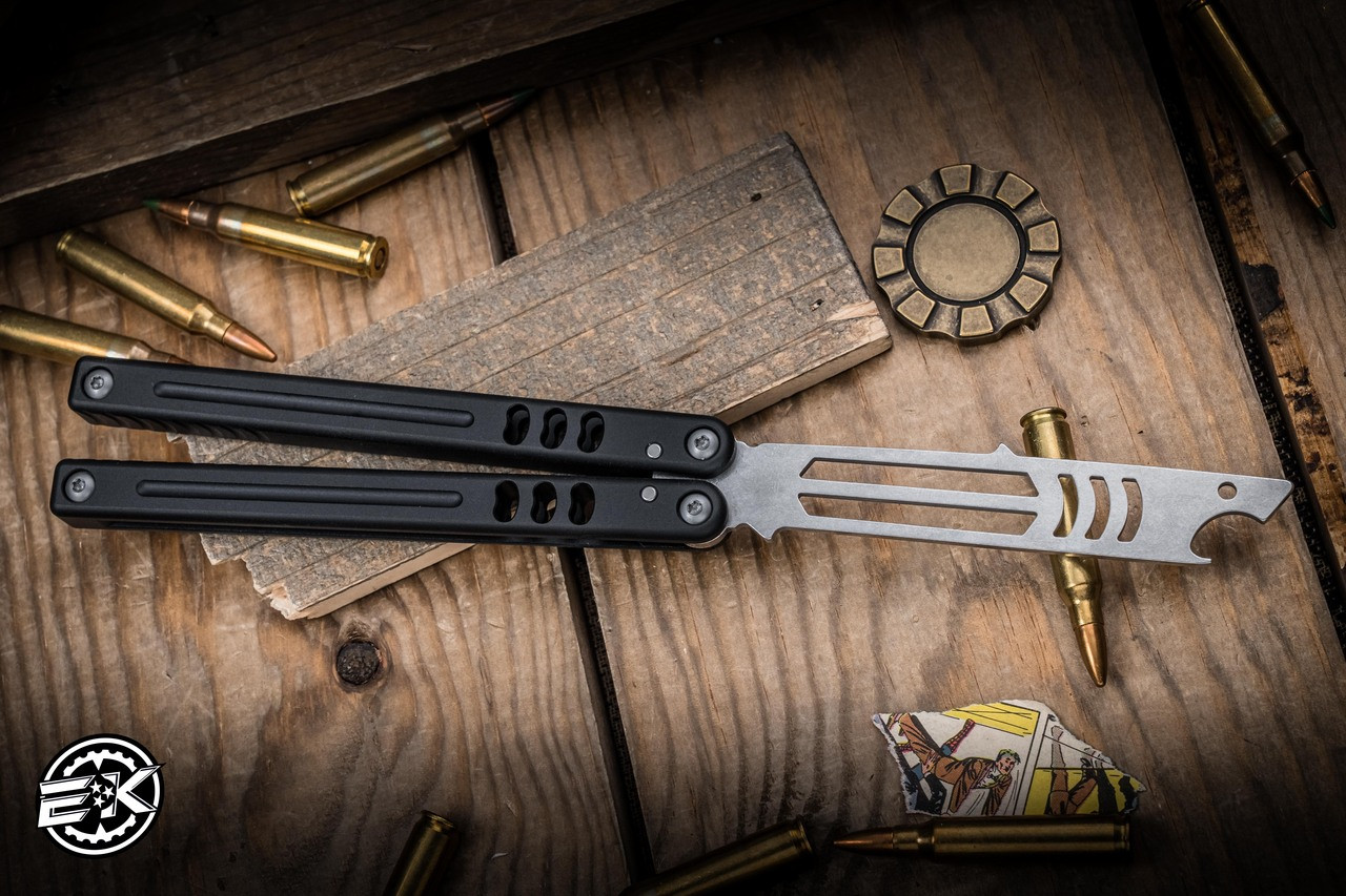 Squid Industries Mako V5 Bottle Opener Balisong Black Aluminum 4.25 ...