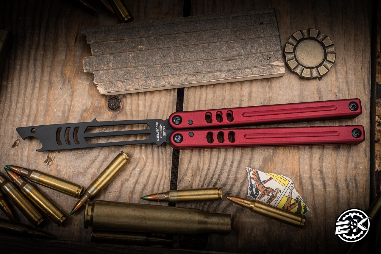 Squid Industries Mako V5 Bottle Opener Balisong Red Aluminum 4.25 ...
