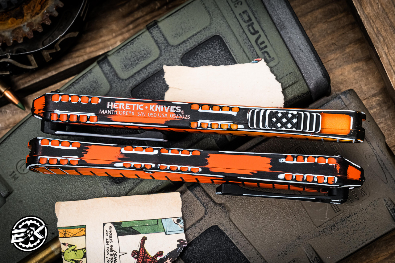 Heretic Knives Manticore X Frag OTF Automatic Knife Cell-Shaded Orange ...