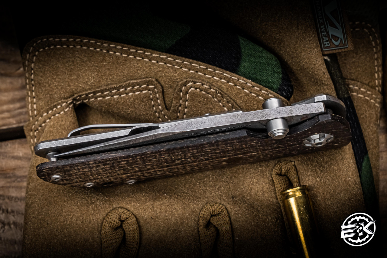 Preowned-Boker M4 Sherman Burlap Micarta Frame Lock 3" Damascus