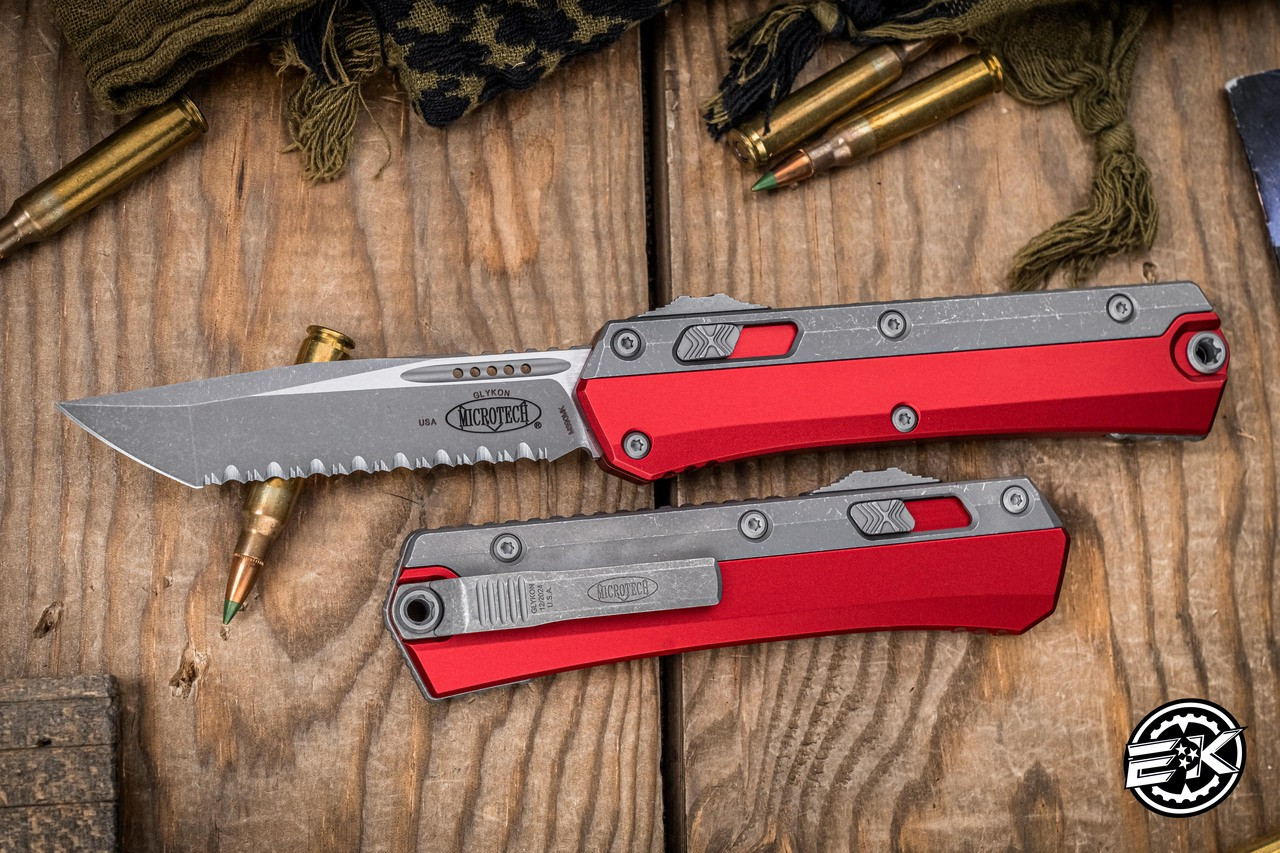 Microtech Glykon OTF Automatic Knife Red Aluminum/Titanium 3.75" M390 ...