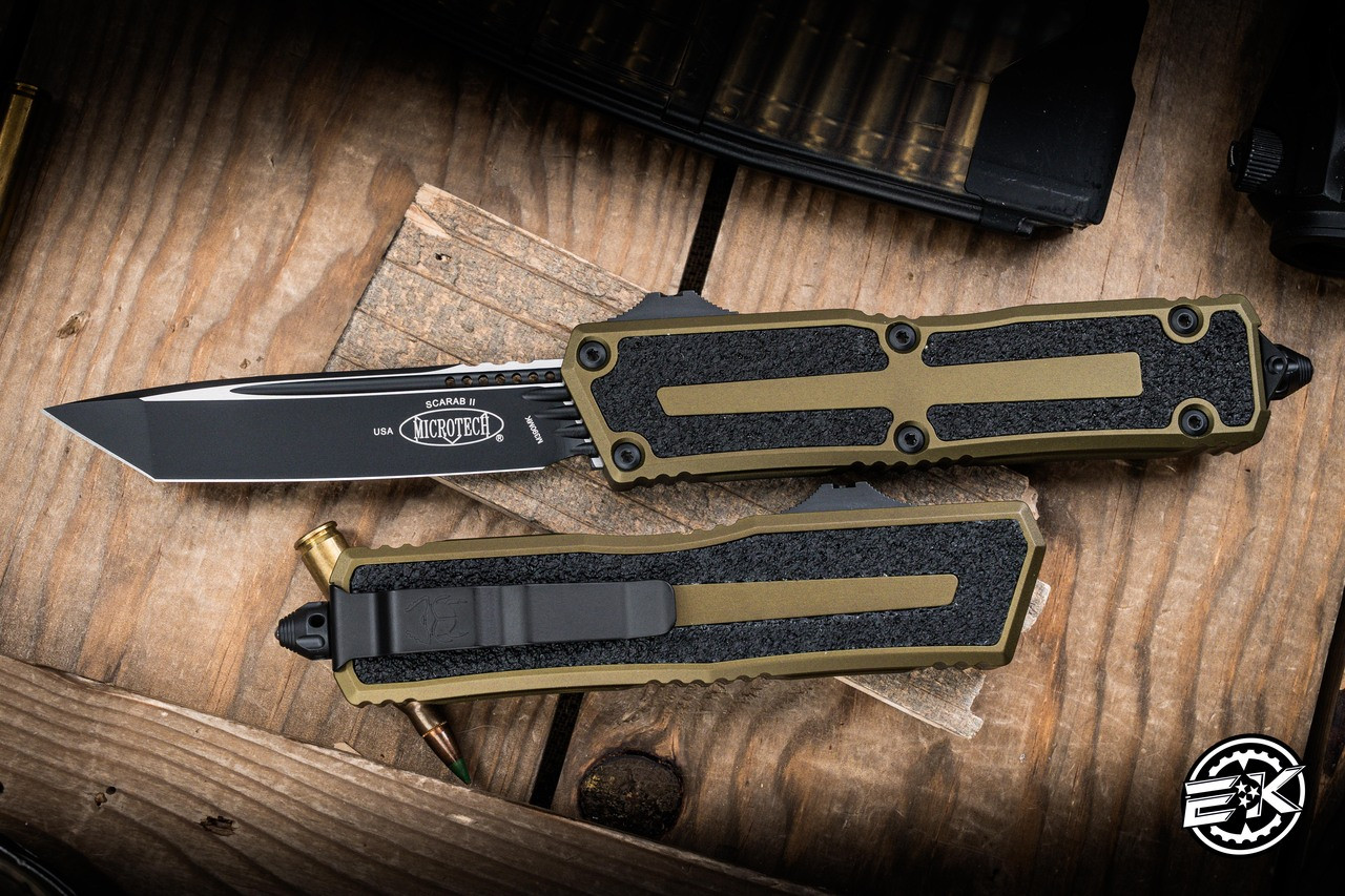 Microtech Scarab II Gen III OTF Automatic Knife OD Green 4" Tanto Black ...