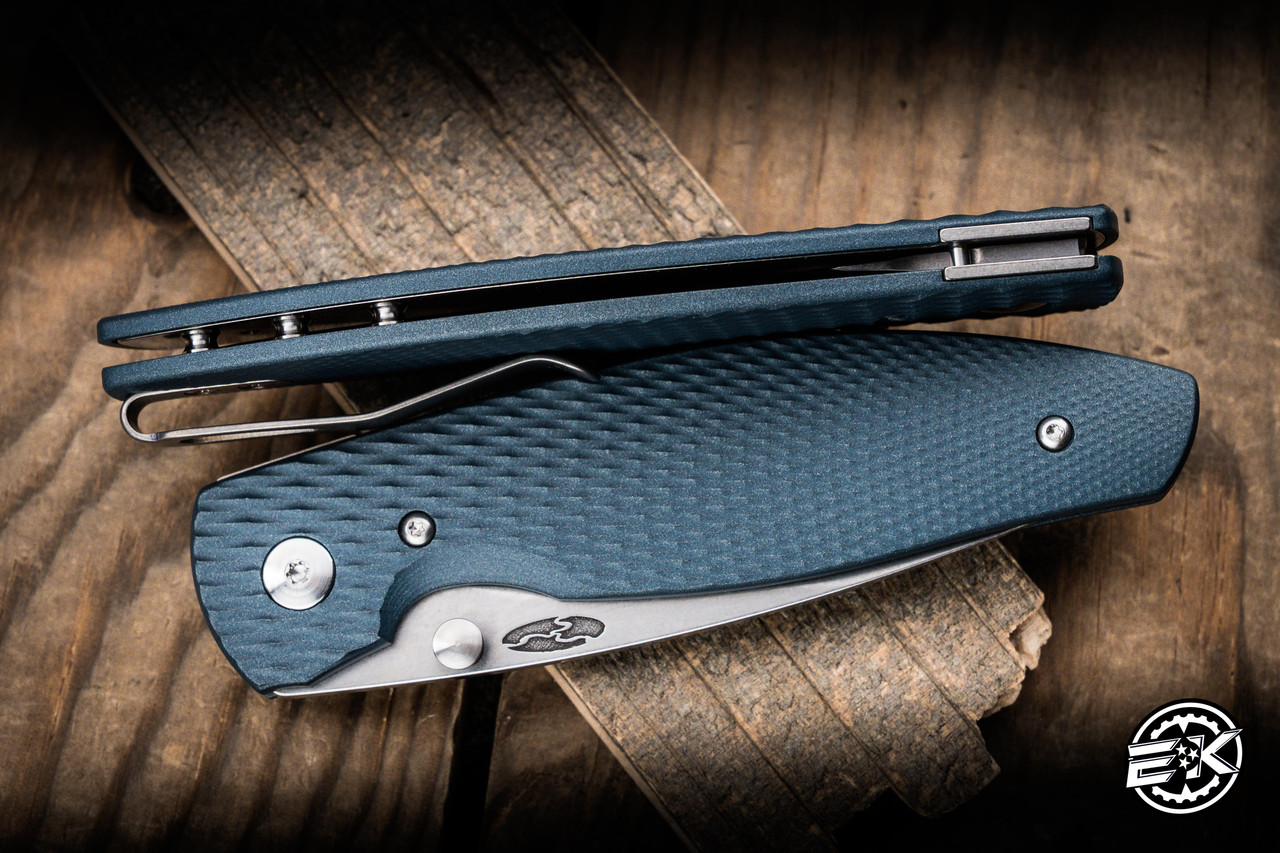 Three Rivers Manufacturing ATOM Folding Knife Lizard Skin Blue Titanium ...
