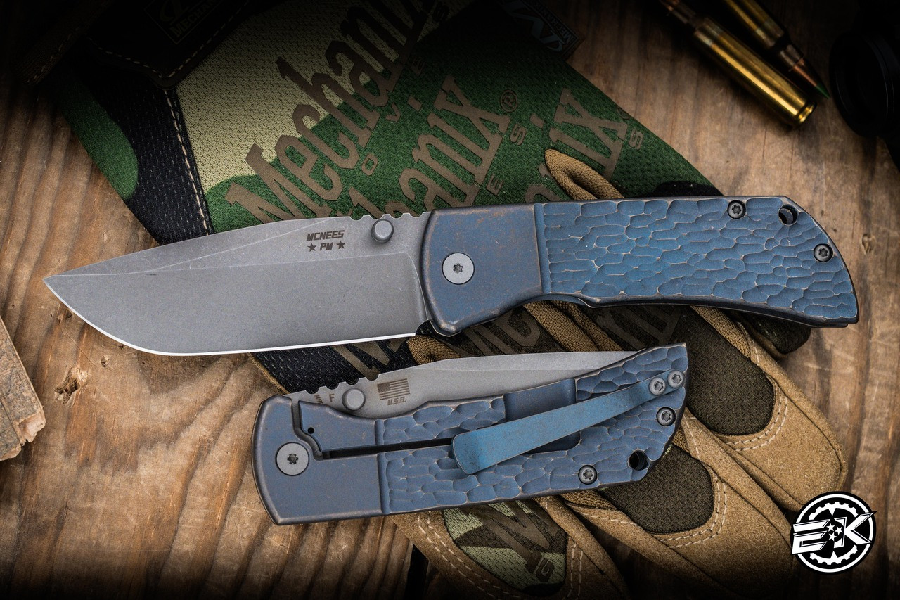 Mcnees Knives MAC2 Atomic Blue Bronze Jigged Titanium 3.5" MagnaCut ...