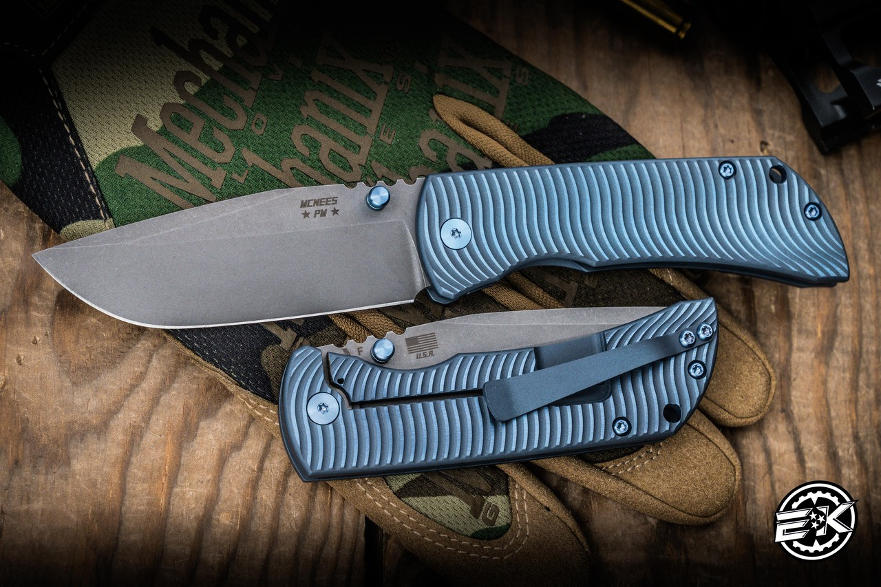 Mcnees Knives MAC2 Blue Swerve Titanium 3.5" MagnaCut Drop Point